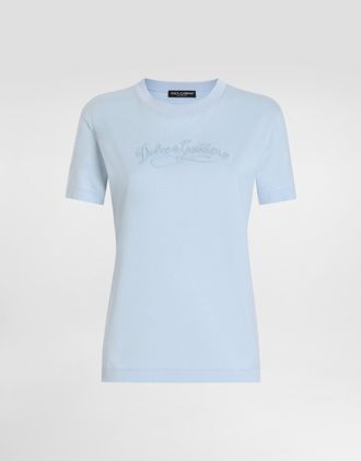Dolce & Gabbana Jersey T-shirt With Embroidery - Frau T-shirts Und Sweatshirts Hellblau 44