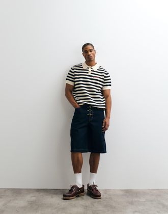 Liquor & Poker Jeans-Jorts in Indigoblau mit Feuerwehr-Schnallendetail, Kombiteil