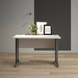 Dmora Schreibtisch Albertine, Mehrzweckschreibtisch, B&uuml;rotisch f&uuml;r PC, Eckschreibtisch, 120x80 h75 cm, Wei&szlig; und Grau