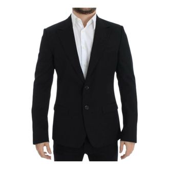 Dolce & Gabbana Schwarzer Woll-Slim-Fit-Blazer - - Jackets - Herren - Schwarzk - M