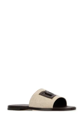 Dolce & Gabbana Mens Two-Tone Canvas Slippers Avoriomoro Flat Shoes