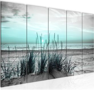 Runa Art Wandbild XXL Strand Sonnenuntergang Wohnzimmer 200 x 80 cm Türkis Grau 5 Teilig - Made in Germany - 043755c