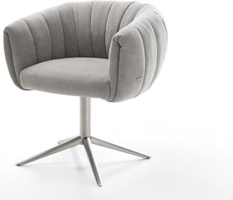 DELIFE Drehstuhl Jada-Flex Strukturstoff Soft Grau Fu&szlig;kreuz Edelstahl 360&deg; drehbar Wippfunktion Taschenfederkern, Esszimmerst&uuml;hle