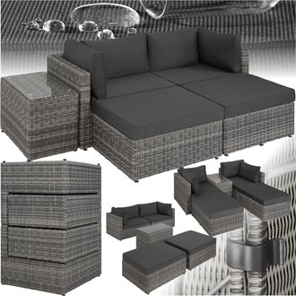 TecTake Rattan Gartenmöbel Set, Variables Lounge Möbel für 4 oder 2 Personen, Ecksofa, Liege, großes Sofa mit Tisch oder als Doppelliege, Balkonmöbel Outdoor,