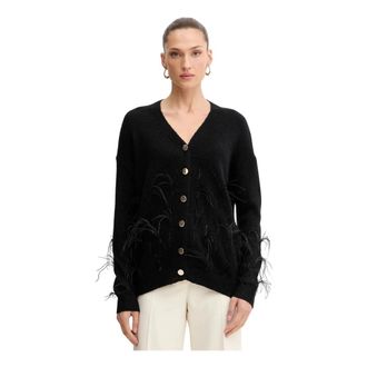 Fracomina Cardigan mit Federbesatz - - Knitwear - Damen - Schwarzk - M