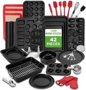 Nutrichef NutriChef 42-teiliges komplettes Antihaft-Backset - Kohlenstoffstahl-Bäckutensilien, tägliche Backwerkzeuge, Backhandschuhe und mehr - Ideal zum Backe