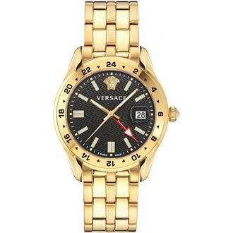 Versace Homme, Accessoires, Jaune, Taille: ONE Size Montre à quartz Greca Time GMT Ve7C00723 - Montre pour homme Couleur or