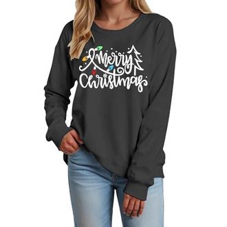 Generic Pull de No&euml;l pour femme avec imprim&eacute; sapin de No&euml;l - Grande taille - Haut &agrave; manches longues - Coupe ample - Doux et confortable - Pull amusant pour fe