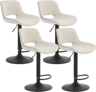 Woltu Tabouret Bar, Lot de 4, Chaise de Bar, en Lin, Chaise Haute Cuisine, Réglable en Hauteur, Siège Rembourré, Pivotant à 360°, avec Dossier, Cadre en Mét