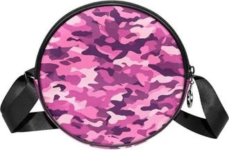Generic Sac &agrave; bandouli&egrave;re Circle pour femme, petit sac &agrave; bandouli&egrave;re rose camouflage avec fermeture &eacute;clair, bretelles r&eacute;glables, sac &agrave; main rond d&eacute;contract&eacute; p