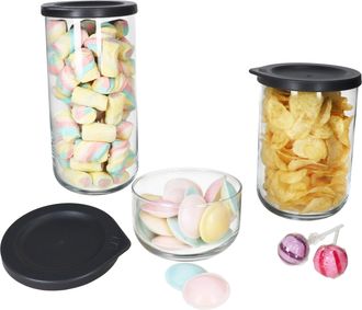 Ritzenhoff & Breker 3tlg Set Boho Vorratsdosen rund Anthrazit I Glasdosen mit bpa-freiem Kunststoffdeckel I Je 1x 1,4L, 1L & 380ml I nachhaltige Aufbewahrungsbox, Behälte