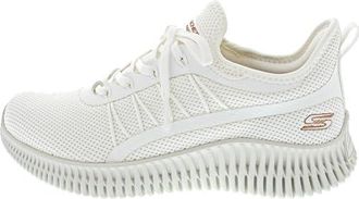 Skechers Baskets Bobs Geo New Aesthetics pour Femme, Bordure synthétique en Tricot Blanc cassé, 38.5 EU