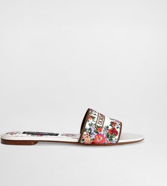 Dolce & Gabbana Nappa Leather Flat Slippers With Embroidery - Frau Pantoletten Und Mules White 37.5