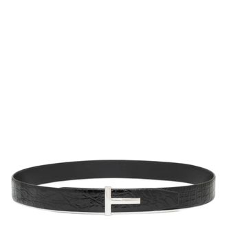 Tom Ford Schwarzer Krokodileffekt G&uuml;rtel Silber Hardware - - Accessories - Herren - Schwarzk - 90 CM