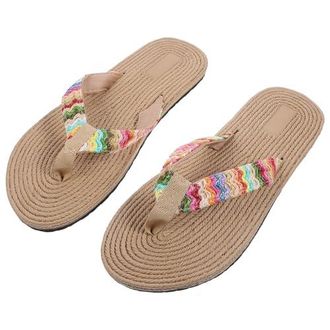 Frcolor Pantoufles Plates de Plage Imitation Paille pour Femmes Sandales D&Eacute;t&eacute; Basses Semelle Antid&eacute;rapante Couleur Beige Taille 41 Mer Voyages Couleur Al&eacute;atoi