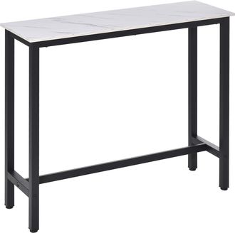 HOMCOM Bartisch Stehtisch mit Marmoroptik, Küchentisch mit verstellbare Füße für Wohnzimmer, Esszimmer, Stahl 120 x 40 x 100 cm Weiß+Schwarz