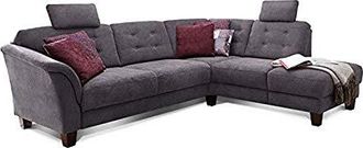 Cavadore Cavadore Ecksofa Trond mit Federkern / Sofa L-Form im Landhausstil mit Ottomanen rechts und verstellbaren Kopfstützen / 260 x 89 x 214 / Webstoff grau