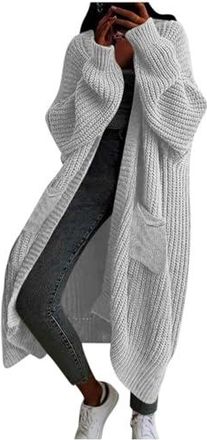 Generic Cardigan Femme en Grosses, Taille Oversize Ouvert avec Manches Ballon et Poches, Veste Longue D&eacute;contract&eacute;e Automne(Gray,XL)
