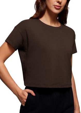 CRZ YOGA Femme Coton Pima Lâche Crop Tops Athletic Gym Casual T-Shirt Court Workout Chemises À Manches Courtes Brun au Fudge Chaud 42