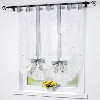 Joyswahl Raffrollo Voile transparentes Raffgardine Elena Stickereien Blätter Gardine BxH 140x140cm Grau 1er Pack