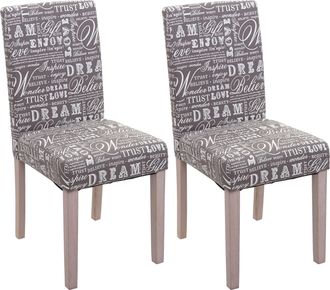 Mendler 2er-Set Esszimmerstuhl Littau, Stuhl K&uuml;chenstuhl - Textil mit Schriftzug, grau, Beine Struktur - Eiche