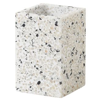 Gedy ZOE Zahnbürstenhalter, Harz und Sand, Weiß/Schwarz, 7,4 x 7,4 x 11,3 cm