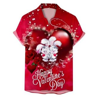 Generic Chemise de Saint-Valentin pour homme - Costume de Saint-Valentin - Coeur &agrave; manches courtes - Coeur Cupidon - Imprim&eacute; - Loisirs - D&eacute;contract&eacute; - Respira
