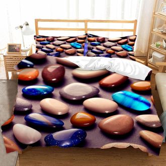 Generic Bettw&auml;sche 155x220 cm Kieselsteinmuster 3 Teilig Bettbezug 155 x 220 Farbenfrohes Muster Bettw&auml;sche-Sets 3D Weiche Mikrofaser Bettbezug Set mit Rei&szlig;ve