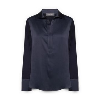 Elena Miro Polo-Shirt aus zwei Materialien - - Blouses & Shirts - Damen - Blau - 2XL