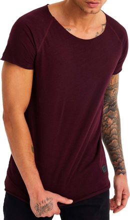 LEIF NELSON T-Shirt Herren Sommer tiefer Rundhals-Ausschnitt (Bordeaux, Gr&ouml;&szlig;e L), Regular Fit Herren-T-Shirt 100% Baumwolle, Casual Basic M&auml;nner T-Shirt Kurzarm
