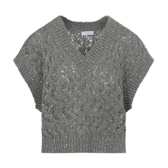 Brunello Cucinelli Femme, Pulls, Vert, Taille: 38 FR Mea371112 Pull V-neck