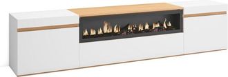 Skraut Home Skraut Home - TV-Schrank, Lowboard, f&uuml;r Wohnzimmer und Esszimmer, 200x35x45cm, F&uuml;r TV-Ger&auml;te bis zu 80, Elektrokamin., Moderner Stil, Wei&szlig; und Eiche