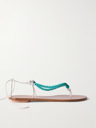 Aquazzura Sandales En Cuir &Agrave; Perles Amalfi - Blanc