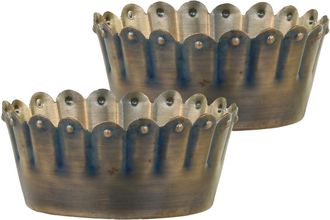 Chic Antique 2er Set Teelichthalter aus Eisen mit Spitzenkante in Antique Messing nostalgisch Vintage, H3,5/D8 cm