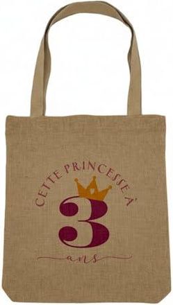 Fabulous Sac Shopping Tote Bag Aspect Lin - Cette Princesse &Agrave; 3 Ans Anniversaire Celebration Enfant Cadeau - Sac de Courses Toile Epaisse 360g Beige Naturel Ca