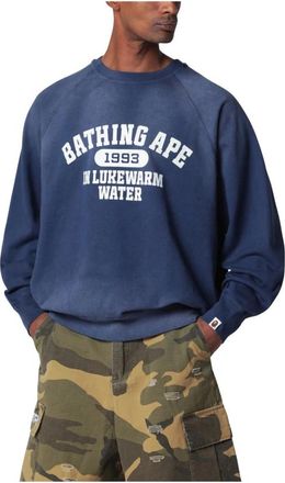 A Bathing Ape A Bathing Ape, Homme, Sweatshirts et sweats &agrave; capuche, Bleu, Taille: XL Destroy Washed Effect Relaxed Fit Crewneck SweaT-shirt