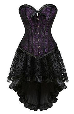 Grebrafan Bustiers Corsets Femme avec Tulle Jupe Cosplay Halloween Costume (EUR(38-40) XL, Violet)