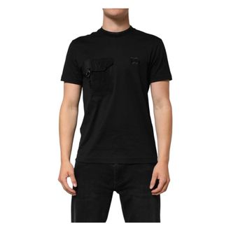 Dolce & Gabbana Schwarzes Baumwollbesticktes DG-Logo T-Shirt - - Tops - Herren - Schwarzk - L