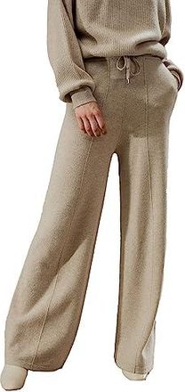 LilySilk Pantalon 100 % cachemire pour femme super doux et chaud à jambes larges en cachemire tricoté à taille élastique, beige, S
