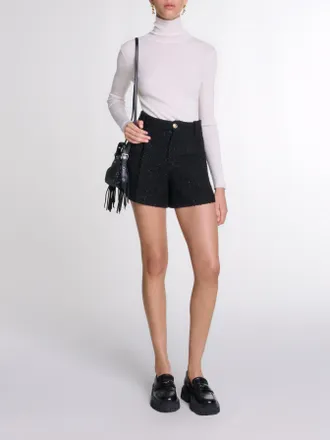 Maje Short En Tweed - Noir - Taille 40 - Maje