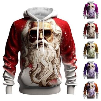 Generic Sweat à capuche de Noël moche pour homme - Sweat à capuche amusant de Père Noël surdimensionné à manches longues - Costume de Noël grossier et collant