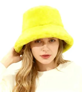 Lina & Lily Chapeau Bob Femme Homme en Fausse Fourrure (Jaune)