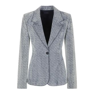 Emporio Armani Femme, Vestes, Gris, Taille: 42 FR Blazer crois&eacute; en denim floqu&eacute; avec motif chevron int&eacute;gral
