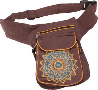Guru Shop Stoff Sidebag & H&uuml;fttasche Mandala, Goa G&uuml;rteltasche, Bauchtasche aus Nepal - Braun, Unisex - Erwachsene, Baumwolle, 25x20x4 cm
