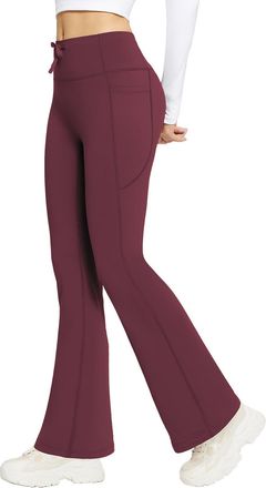 Baleaf Damen Thermo Yogahose High Waist Flared Leggings Winter Fleece gef&uuml;tterte Thermohose Drawstring Thermal Leggings Bootcut Bell Bottom Warm Jogginghose 