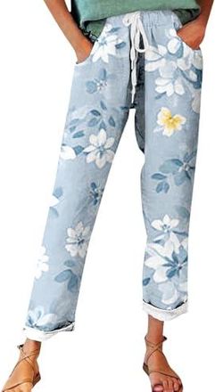 Generic Pantalon Large en Lin Femme Fluide &Eacute;t&eacute; Chic Womens Autumn Fragrant Linen Print Casual Pants Perfect for Spring Comfortable and Trendy for Relaxed Flui