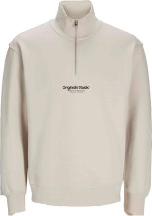 Jack & Jones Homme, Sweatshirts et sweats à capuche, Beige, Taille: XL Text Half Zip SweaT-shirt