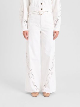 Twinset Pantaloni dritti en cotone con inserti en pizzo