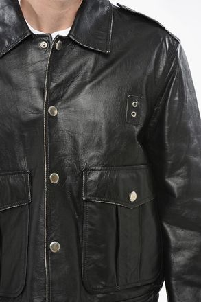 Dsquared2 Leather Jacket AVIATOR with Snap Buttons and Maxi Patch Pockets Dsquared2