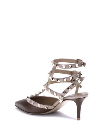 Valentino Garavani Womens Ankle Strap Rockstud Pumps Light Coffee Coffee-Powder Calf Leather Coffee/powder High Heel Shoes